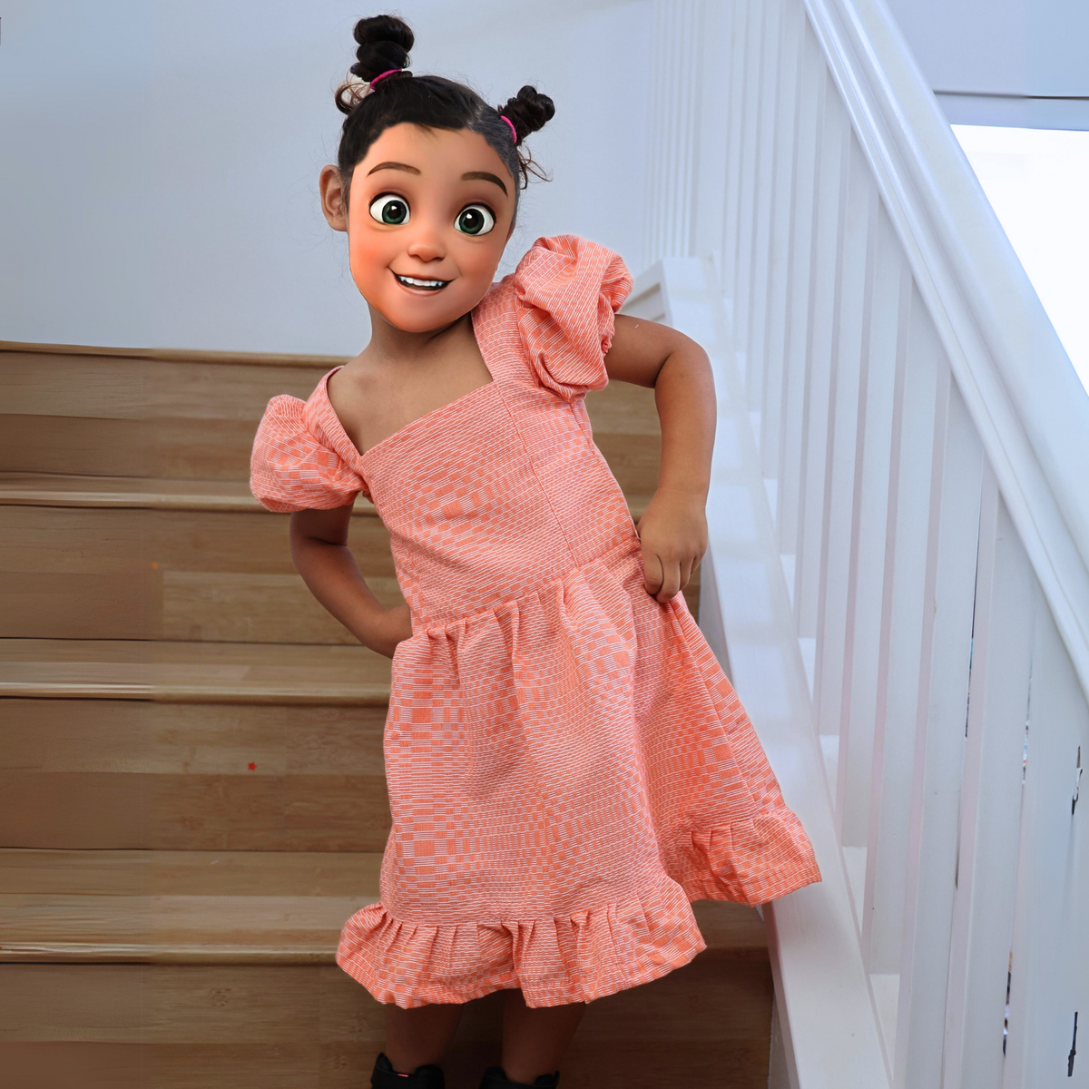 Dalandan Puffed Sleeves Kusikus Dress (KIDS) | Elle Karayan